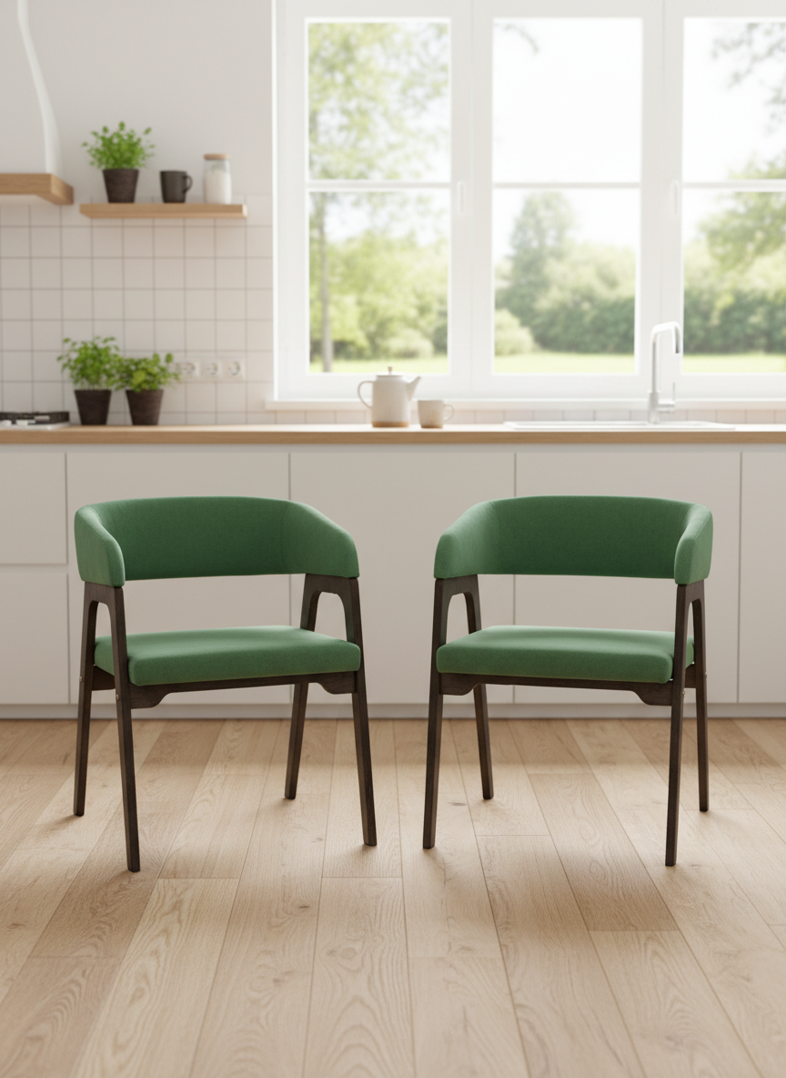 Стулья 2 шт мягкая посадка с подлокотниками и мягкой спинкой для кухни, гостиной и офиса, зеленый велюр + темные ножки