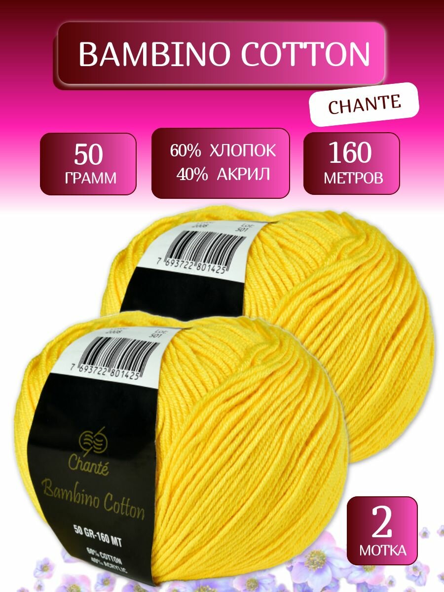 Пряжа Бамбино Шанте, Bambino cotton Chante (2008), 50гр, 160м, 60% хлопок, 40% акрил (2 шт.)