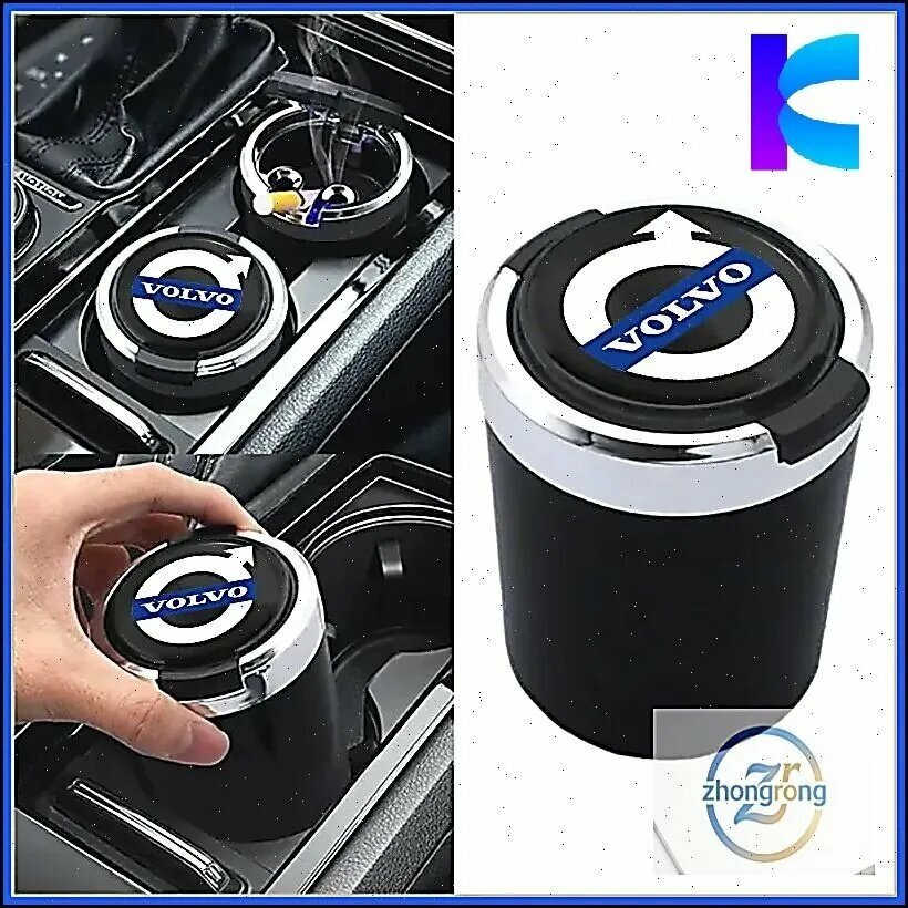 Автомобильная пепельница с подсветкой и крышкой, эксклюзивный аксессуар на дверь с логотипом Volvo для автолюбителя