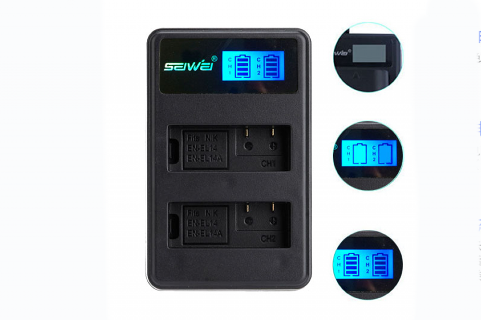 Портативное зарядное устройство MyPads для аккумуляторов AHDBT-501 GoPro HERO5/6/7 с двумя слотами и цифровым дисплеем