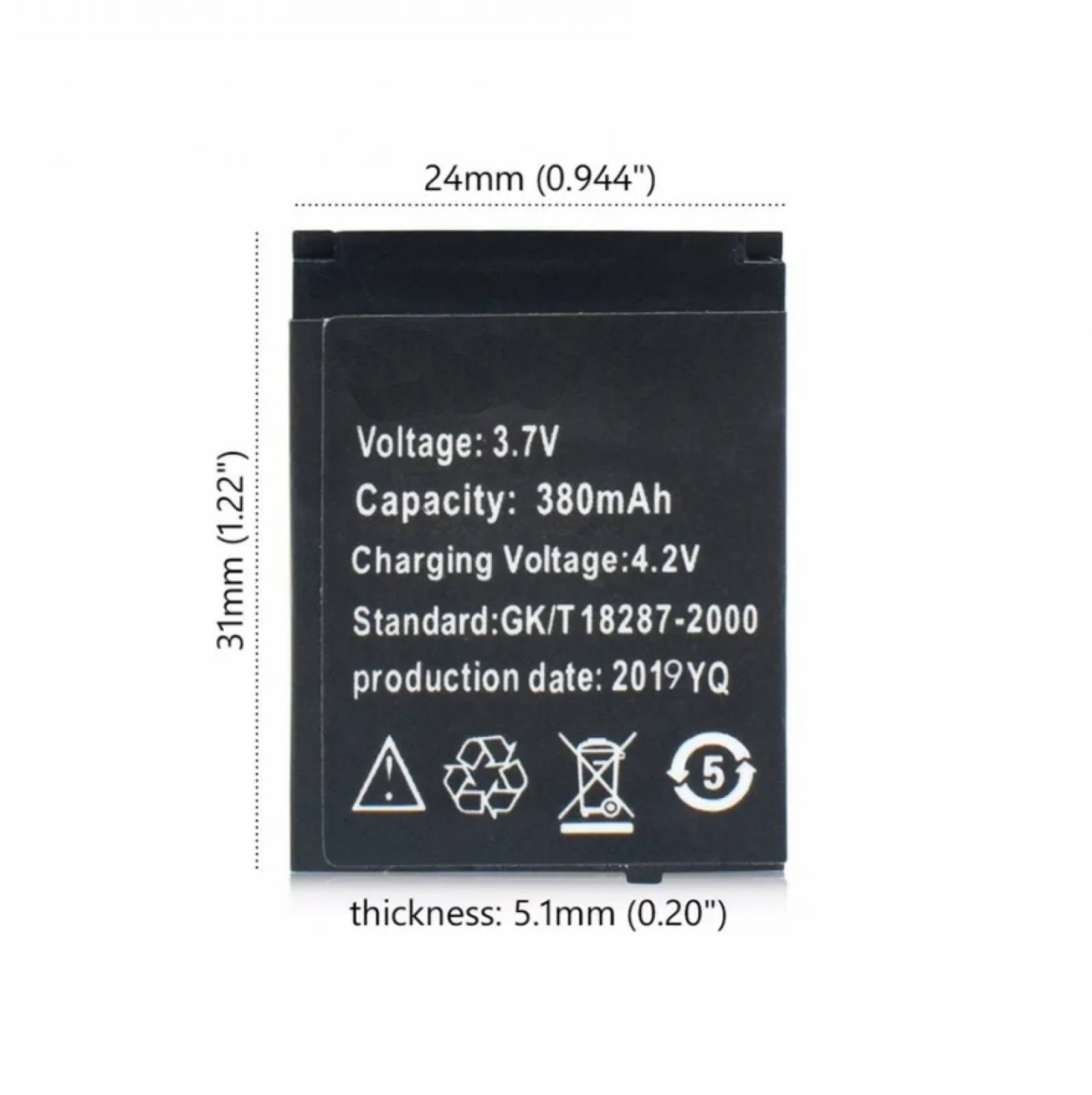 Аккумуляторная батарея MyPads 380mAh 3.7V LQ-S1 / AB-S1 / RYX-NX9 для умных часов CARCAM, Noco, Sunlights, Tiroki, Uwatch, ZDK DZ09