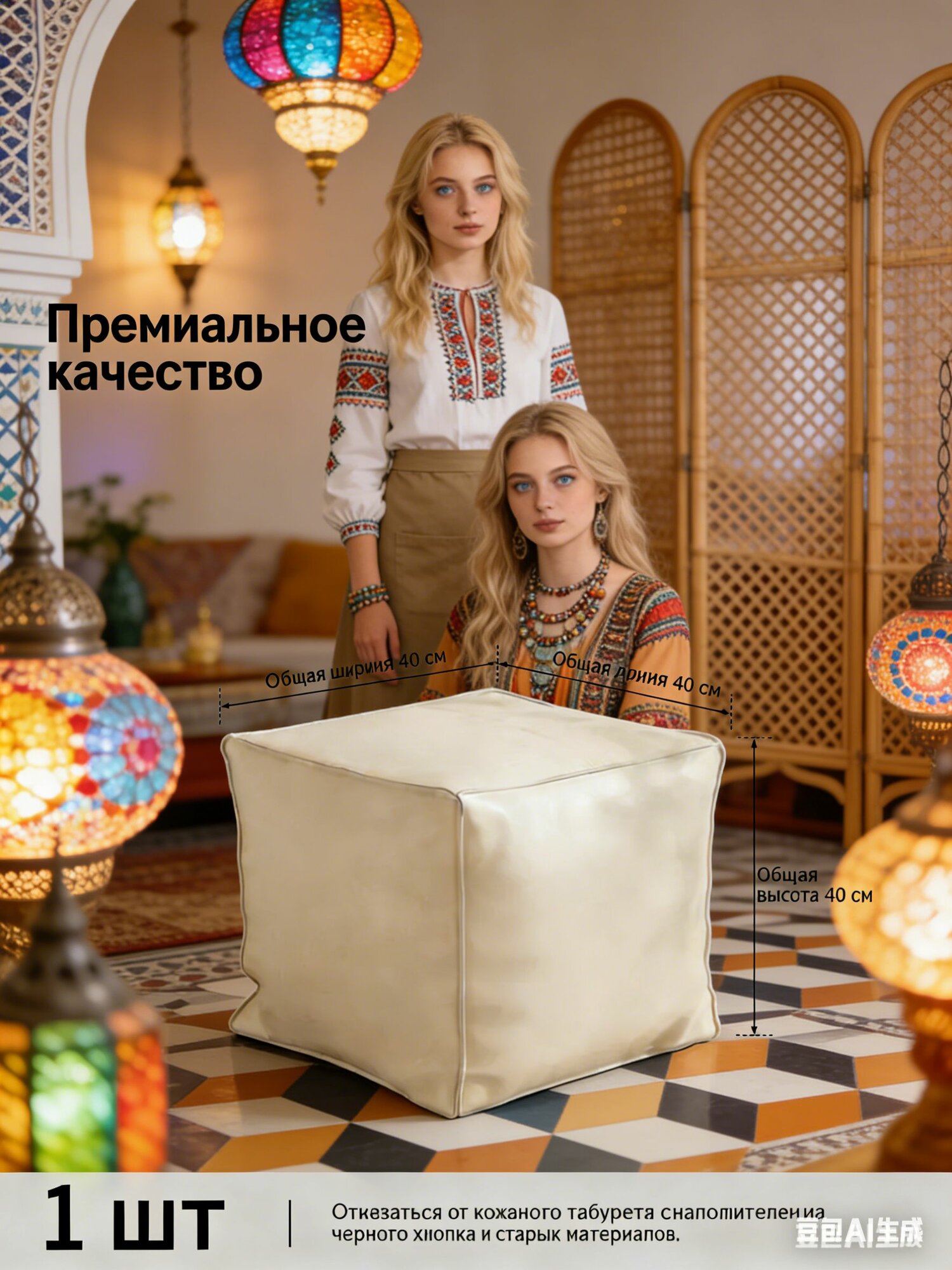 Пуф-органайзер 40x40 см — пуф-сундук и бескаркасный табурет с молнией, поверхность из кожи cat scratch, для хранения