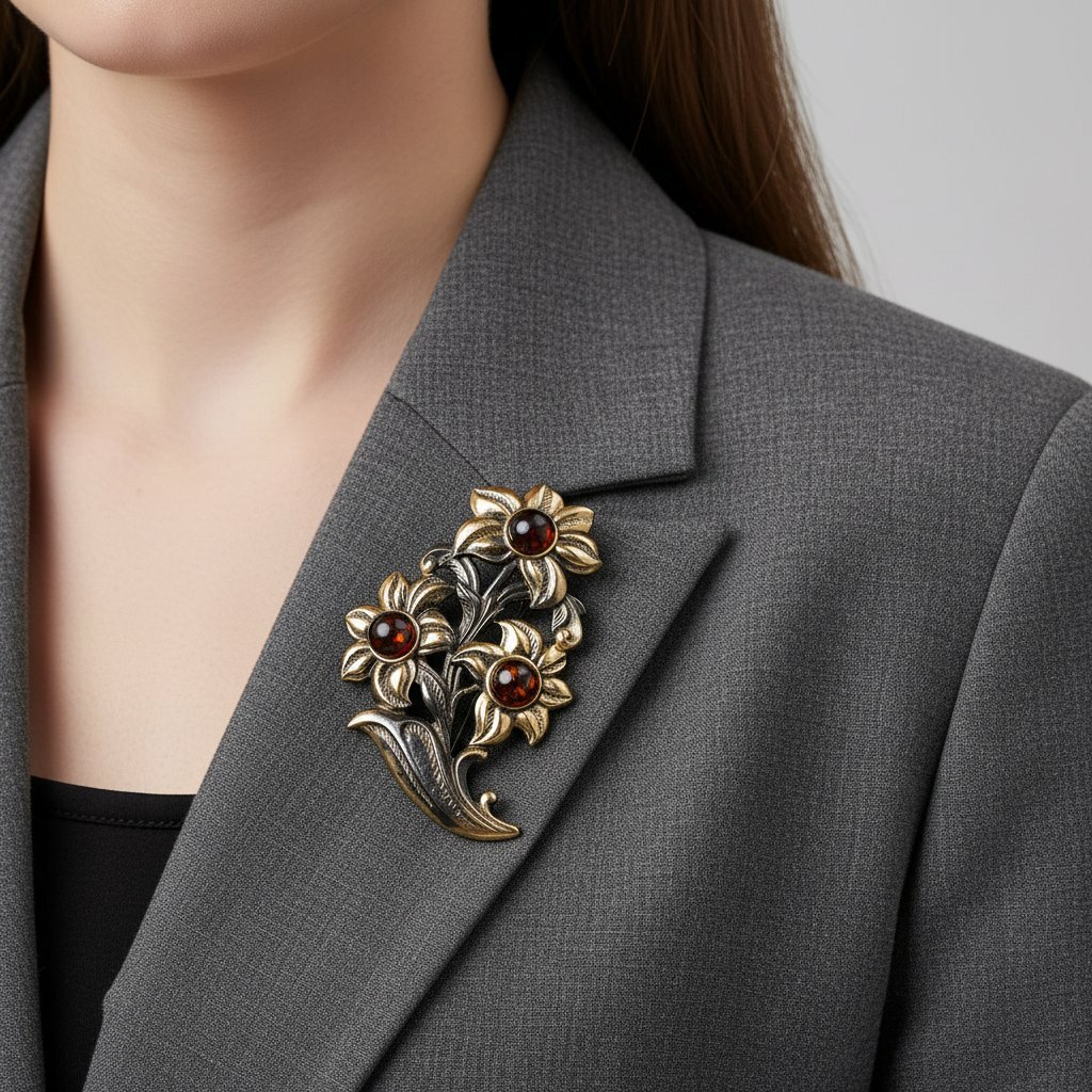 Брошь, янтарь