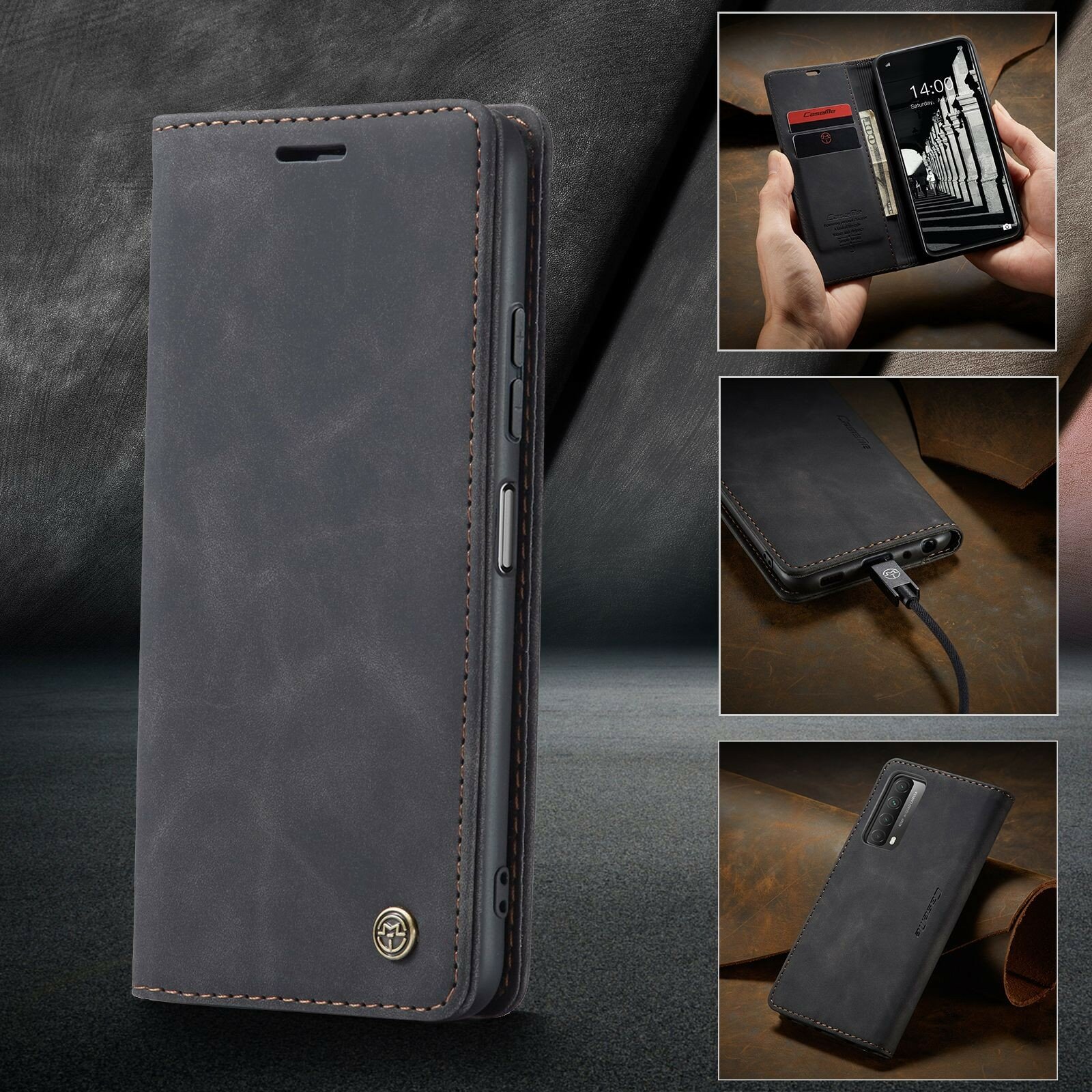 Флип-чехол MyPads для Huawei P smart 2021/Y7A/PPA-LX с кошельком и визитницей, черный