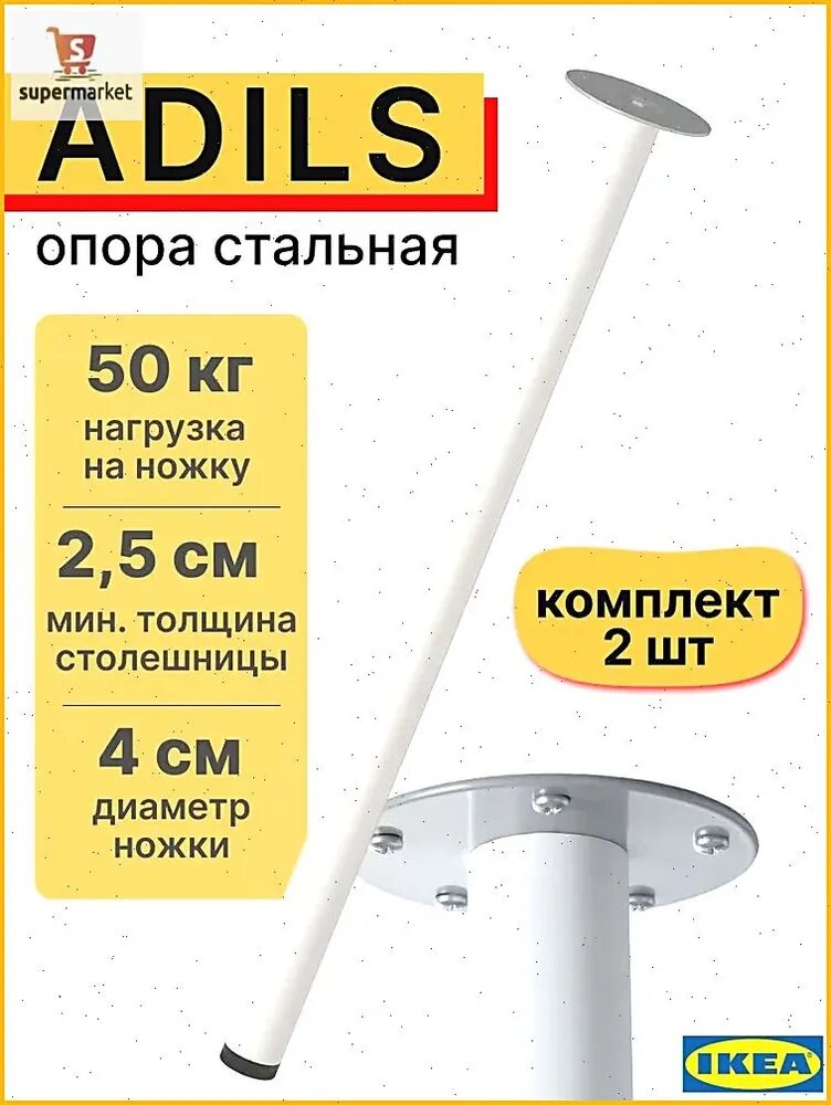ADILS Опора стальная для мебели 2 шт Белый сталь 50 кг 4 см