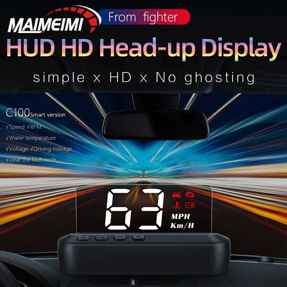 Проекционный Дисплей C100 OBD2 HUD На Лобовое Стекло Автомобиля С Функцией Спидометра, Отображением Пробега И Температуры
