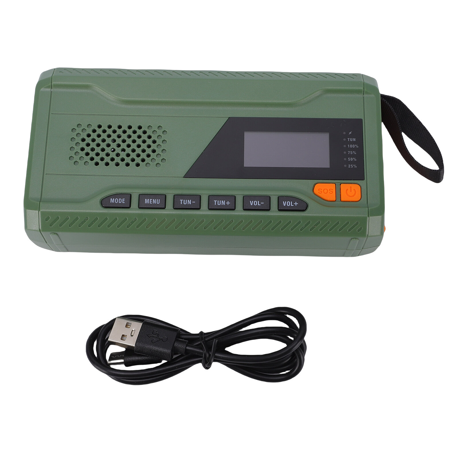 Аварийное радио на солнечных батареях с ручным приводом, USB, DAB FM, светодиодным фонариком, аккумулятором 4500 мАч, для использования в помещении и на открытом воздухе, для кемпинга и походов, зелёного цвета.