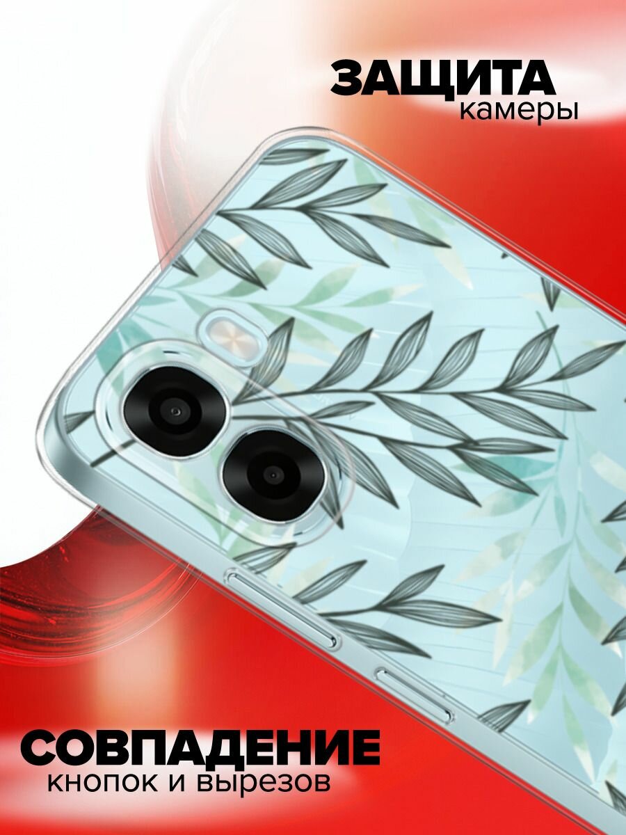 Силиконовый чехол на Oppo A6x / Оппо A6x с принтом Тонкие листья — фото 1