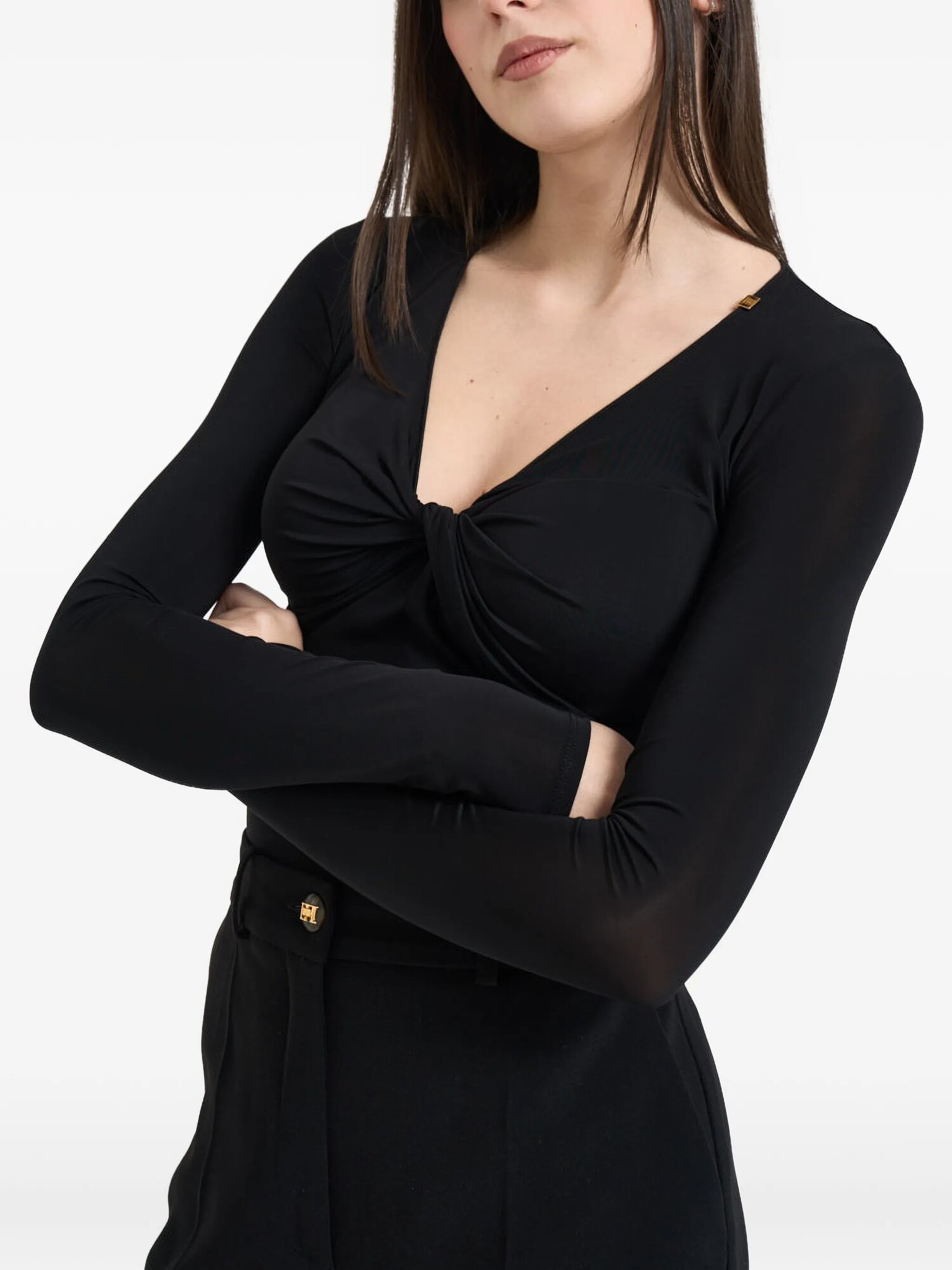 Топ Elisabetta Franchi Knot long-sleeve top, размер 40, black/black — фото 1