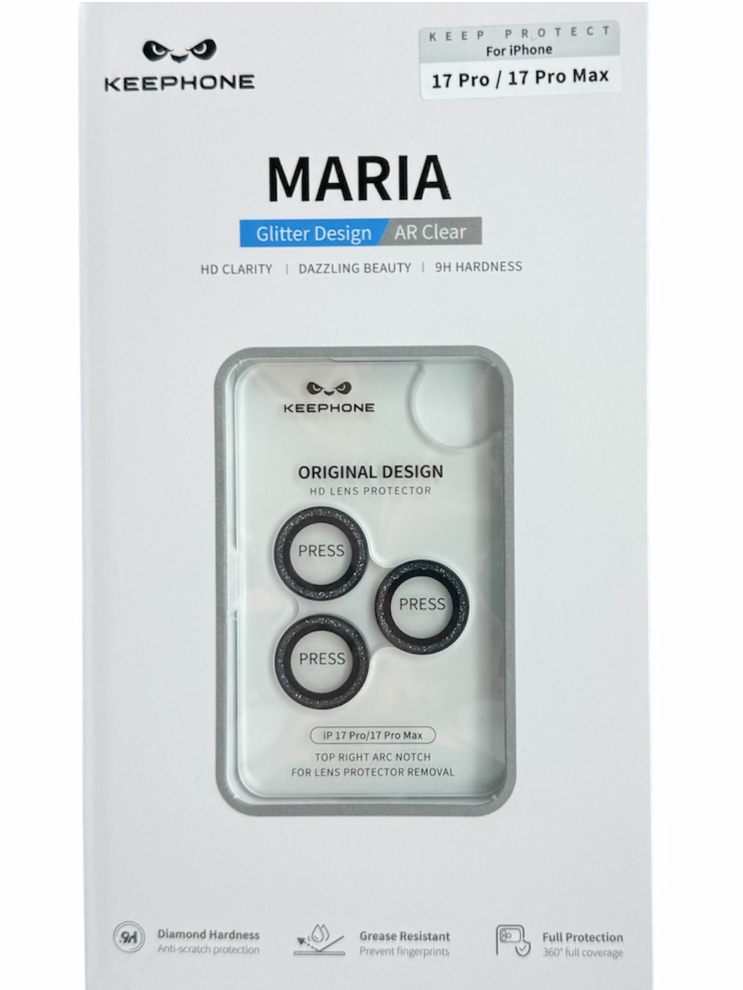 Защитные Линзы Keephone Maria camera lens для телефона IPHONE 17 PRO / 17 PRO MAX, на камеру, из алюминиевого сплава, Graphite Black Swarovski (черный)