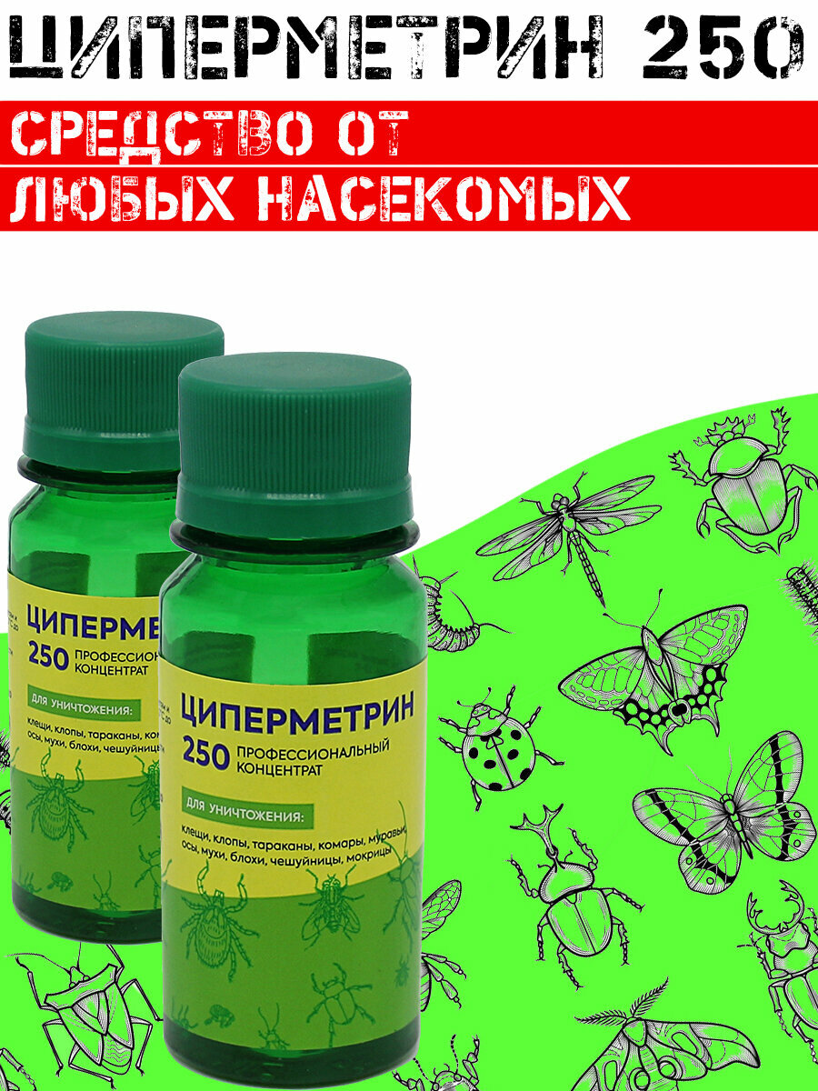 Средство от тараканов циперметрин 250 препарат от насекомых флакон 50 мл (2 шт)