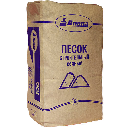 Песок строительный Диола сеяный, пакет весом 5.0 кг, фракция 0.2-2 мм (801)
