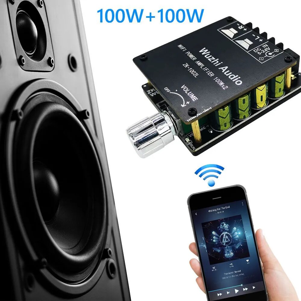 Цифровой усилитель мощности ZK-1002L, 2 100 Вт, стерео, Bluetooth 5.0, с фильтрацией и регулятором громкости