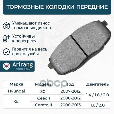 Колодка дискового тормоза перед. Arirang арт. ARG281071