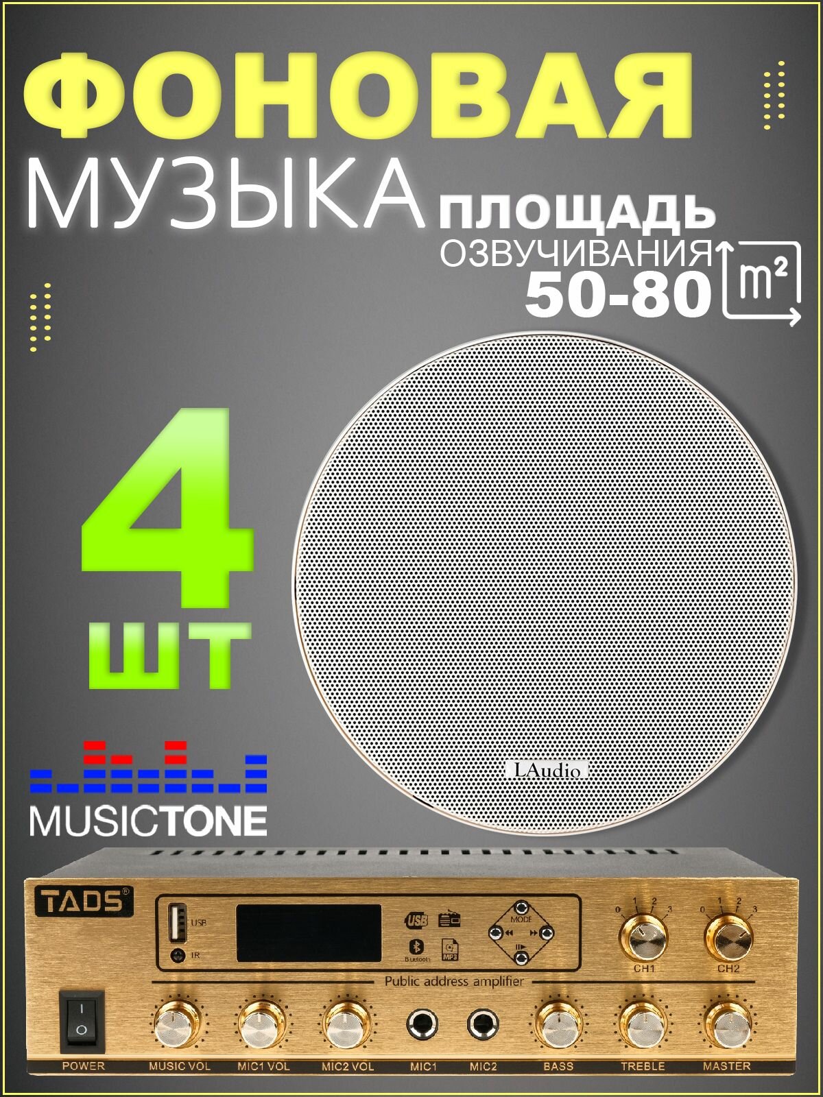Колонки потолочные с усилителем для фоновой музыки MusicTone MT09