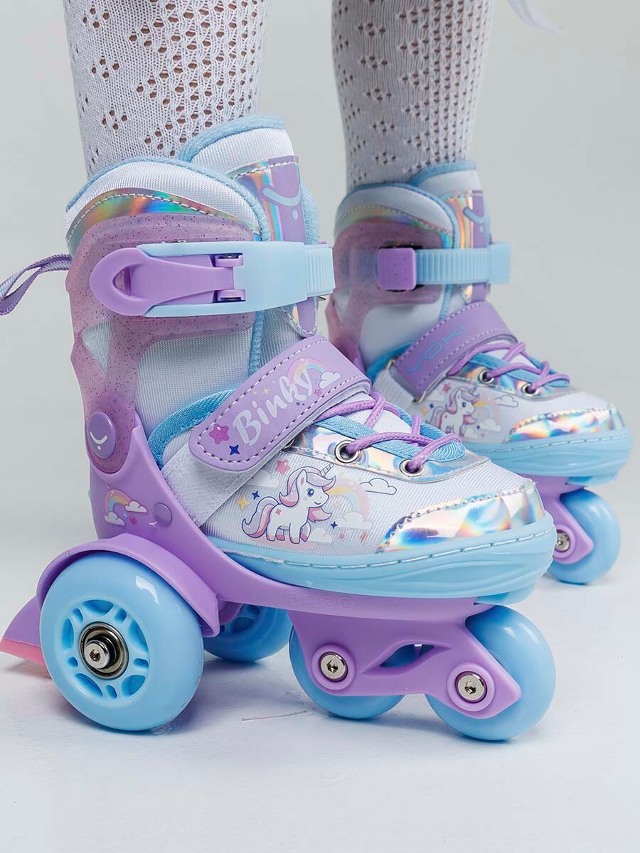 Ролики YOKI BINKY квады, с тормозом, для девочек, раздвижные, розовые