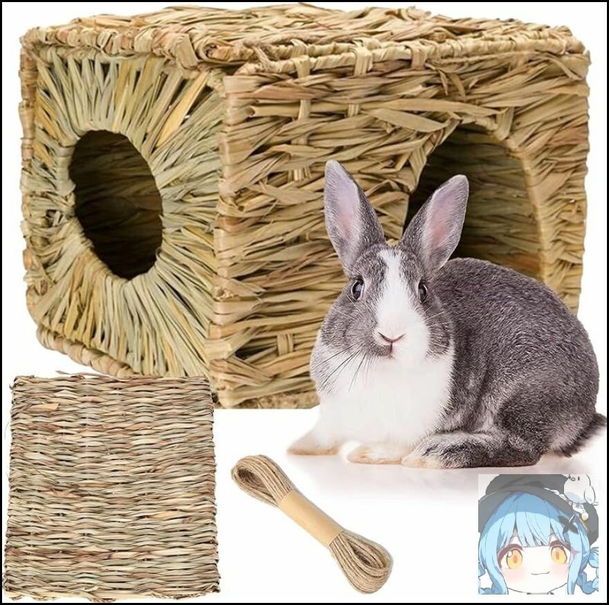 Домик из травы для кролика - Ручная работа, натуральное укрытие и гнездо для мелких животных, подходит для хомяков, морских свинок, шиншилл и ежиков (средний размер для 1 взрослого кролика)