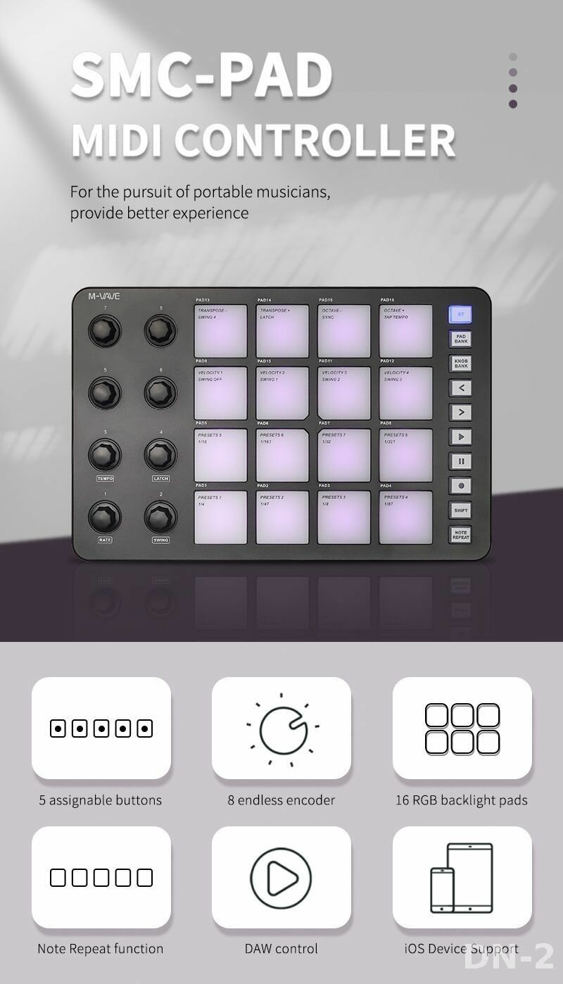 Эксклюзивный контроллер MVAVE SMCPAD для MIDI без проводов