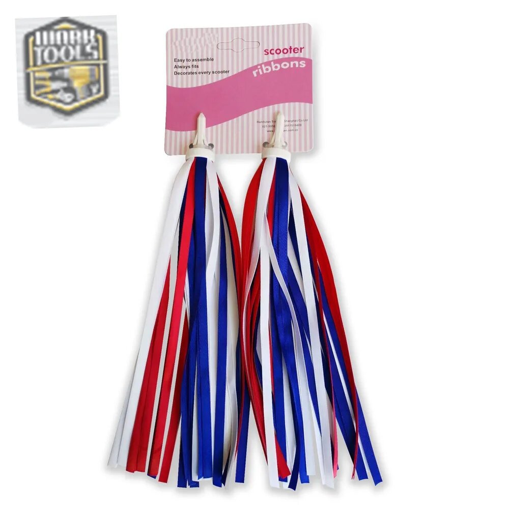 Аксессуар для детского транспорта. Ретро ленты на руль детского самоката и велосипеда. Белый, красный, синий цвет