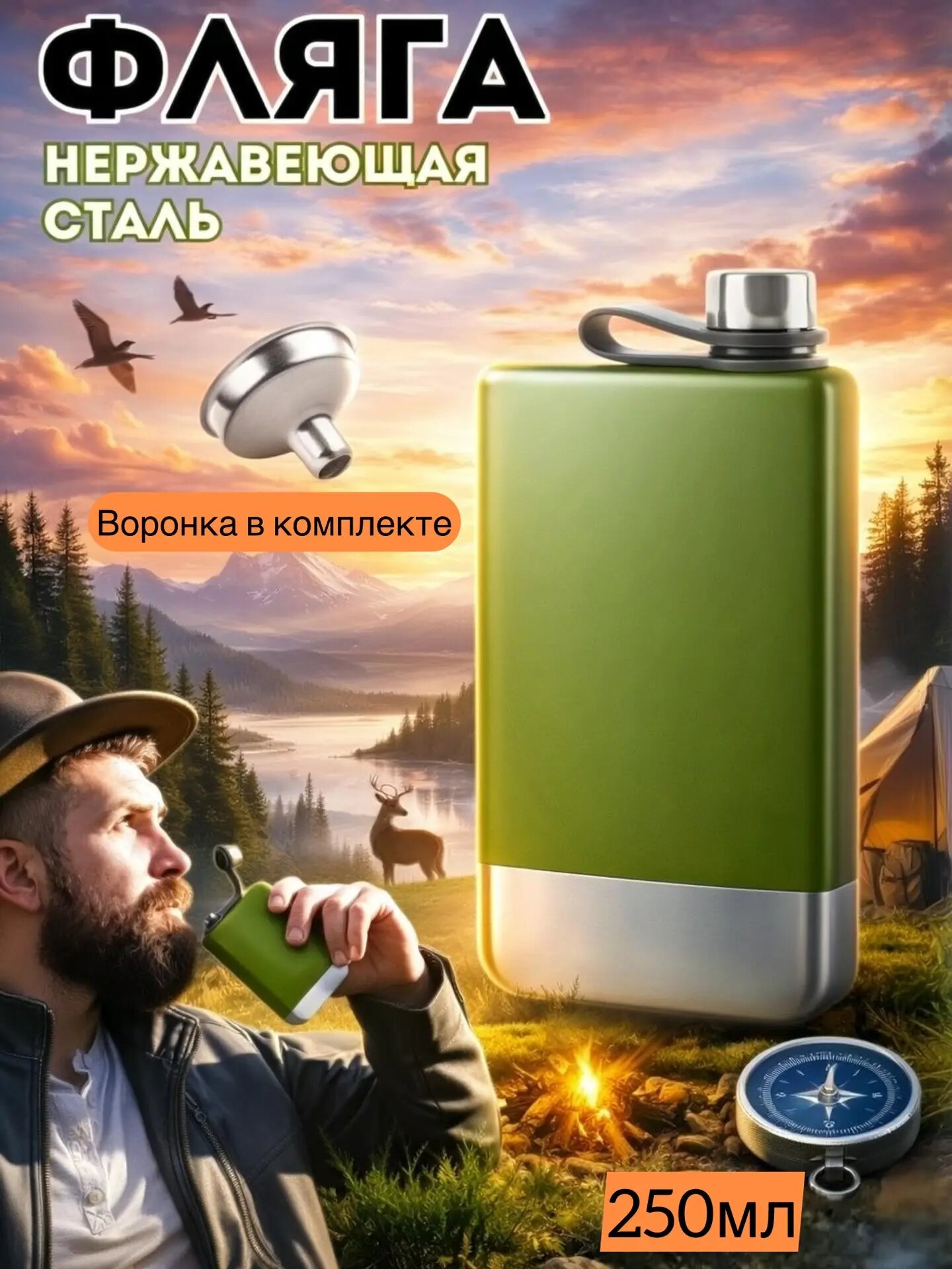 Фляжка для алкоголя и воды армейская 250 мл из нержавеющей стали снаряжение для военных бутылка туристическая спортивная