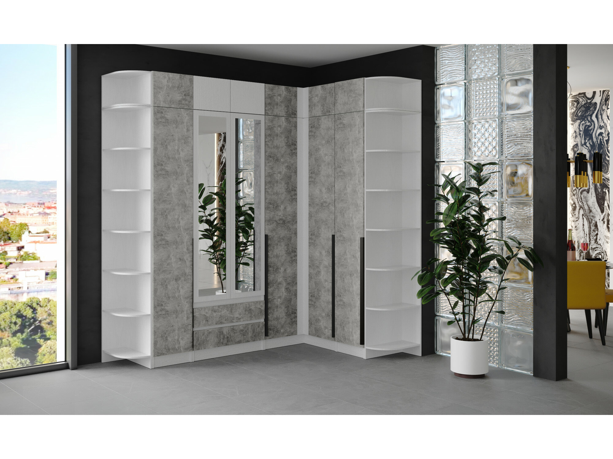 Шкаф для одежды, композиция 19, Белый/Ателье светлое (ШхГхВ, см: 310х52х260)