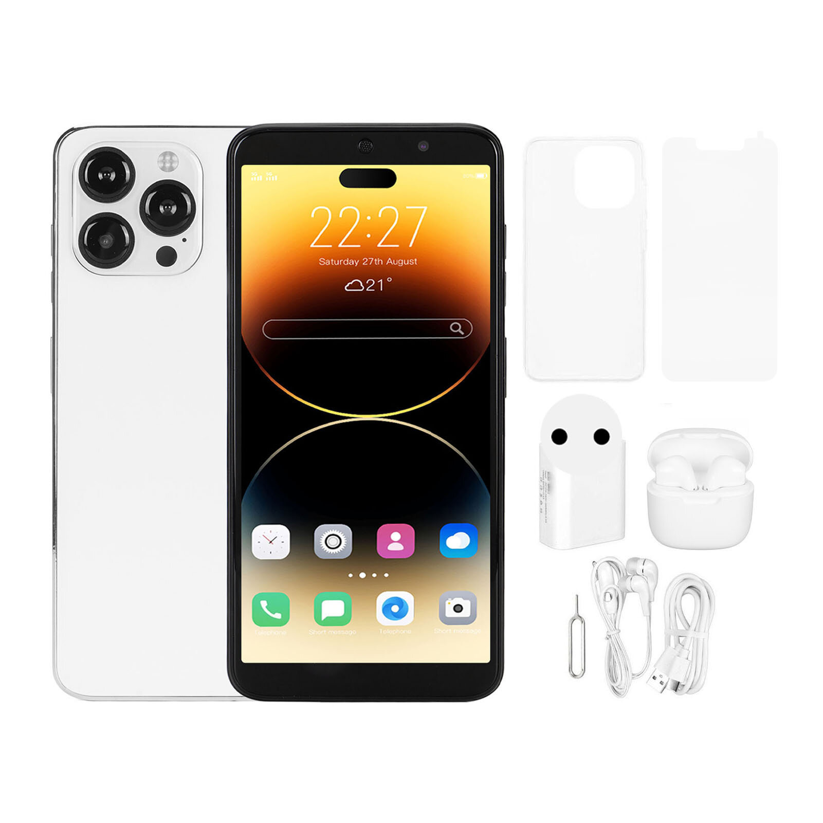 Разблокированные смартфоны 6.1 дюйма, ультратонкие, разрешение 1440x3040, 16 МП + 8 МП, с белой гарн