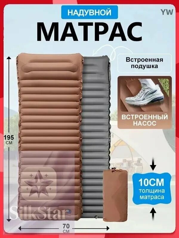 Каремат туристический Самонадувающийся матрас Коврик надувной (195x70x10 см) для горного туризма, кемпинга и отдыха