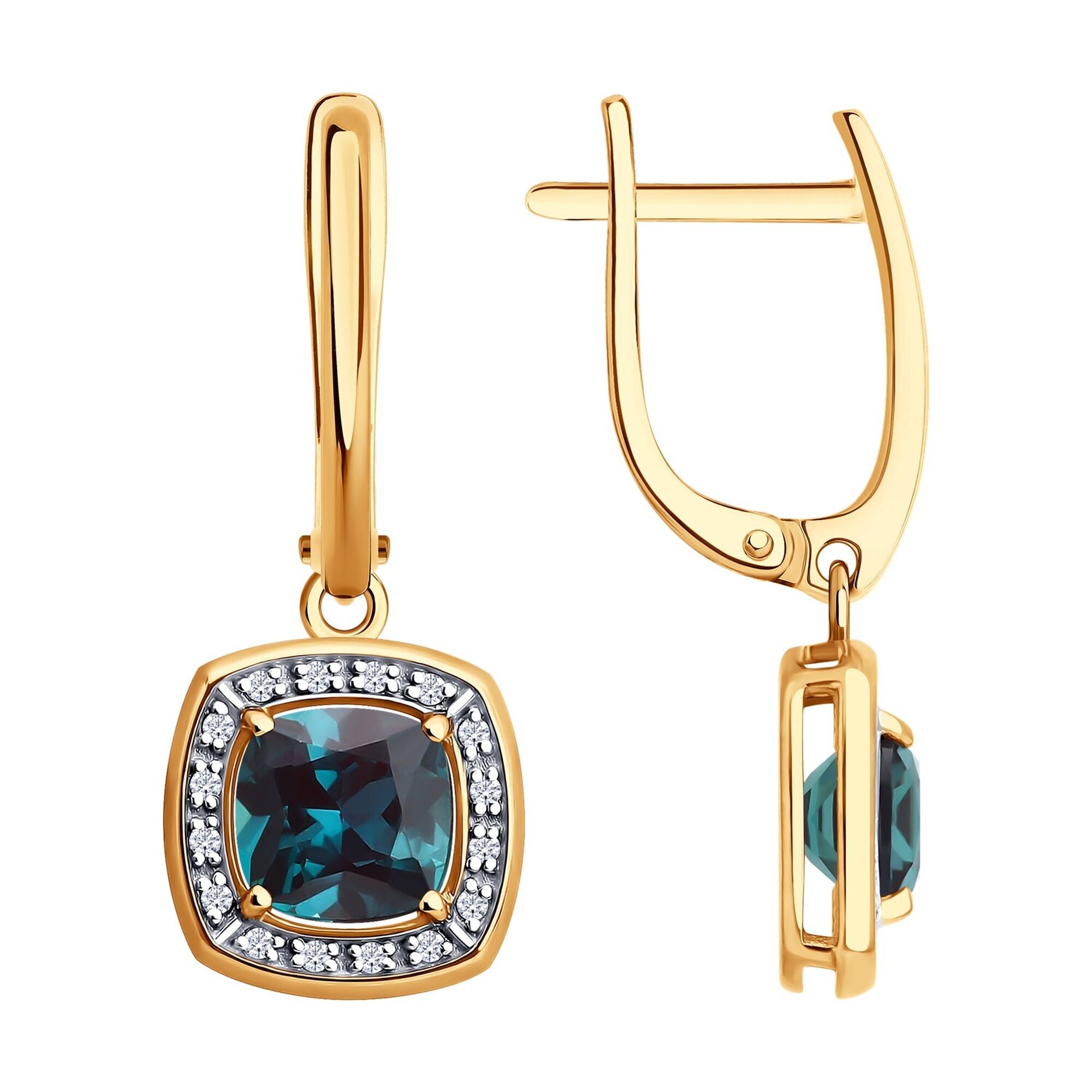 Серьги, красное золото, 585 проба, александрит, бриллиант