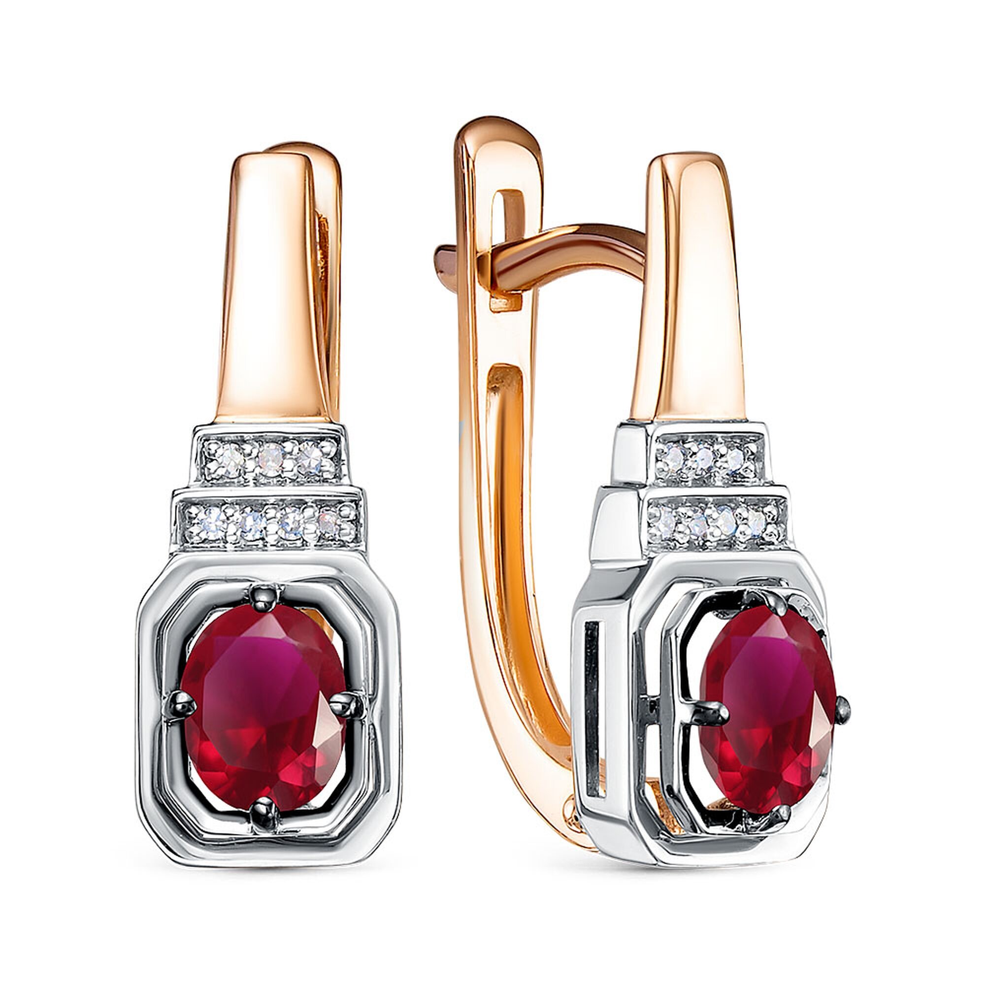 Серьги, красное золото, 585 проба, рубин, бриллиант