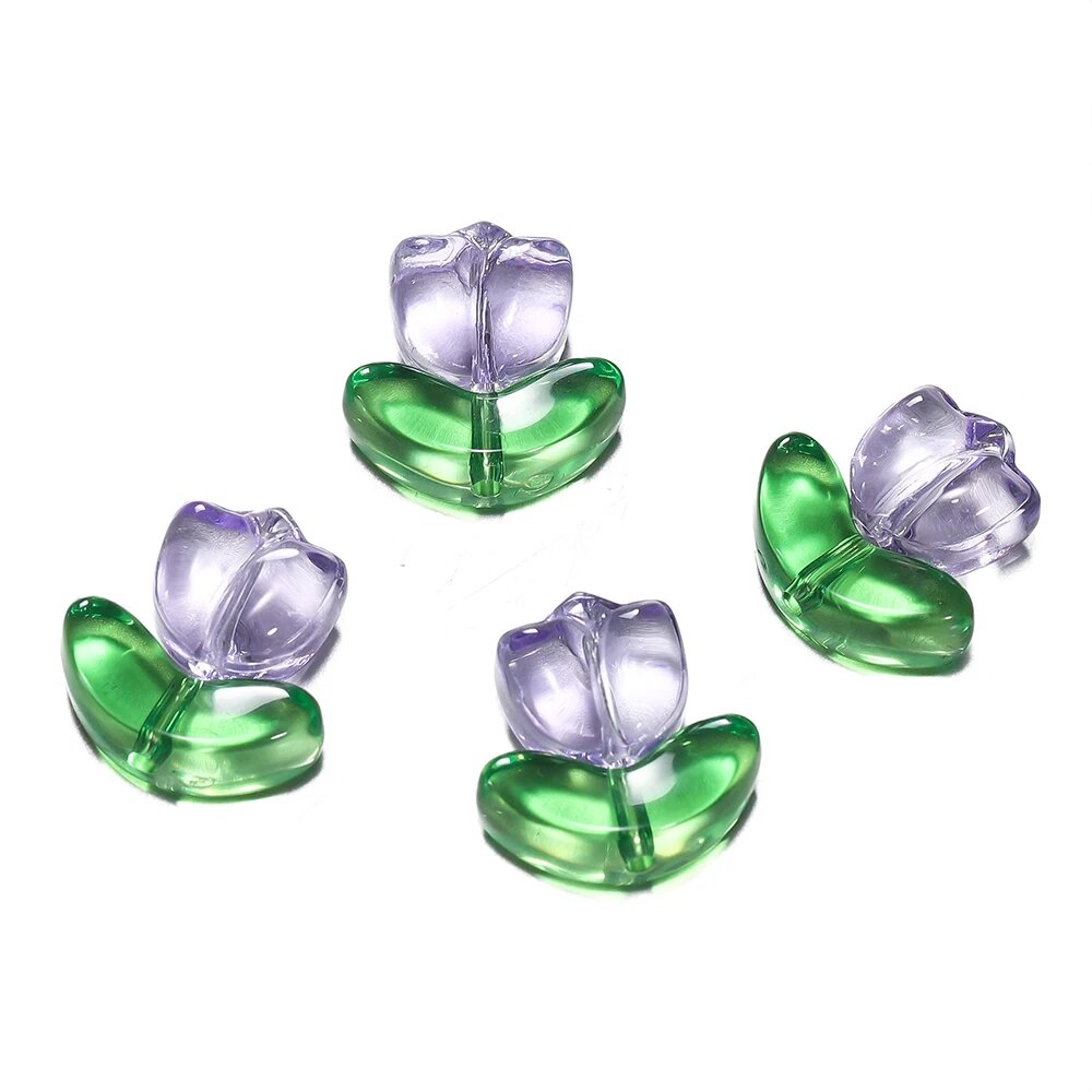 Стеклянные бусины тюльпаны St.kunkka для бижутерии Изумрудный, 10set 20pcs, Purple