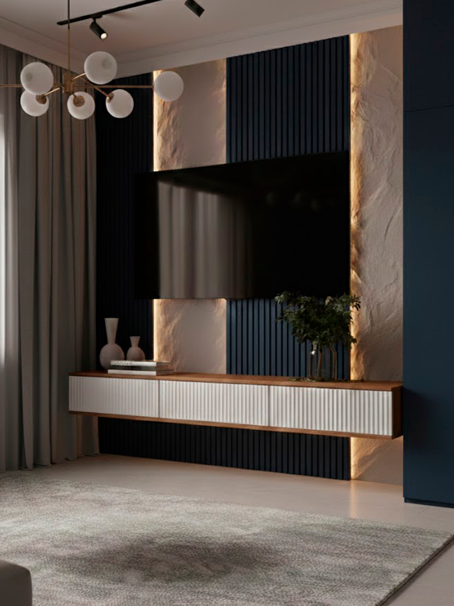 Подвесная тумба консоль под ТВ Вустер V6, 163.4х40.7х21.6, белая