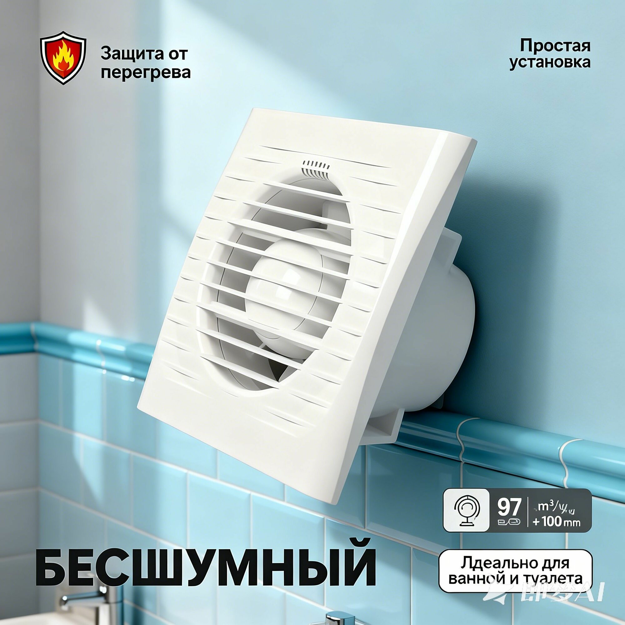 Вентилятор вытяжной 100 мм в санузел и на кухню, осевой прибор для вентиляционной шахты, тихий двигатель, 1 шт