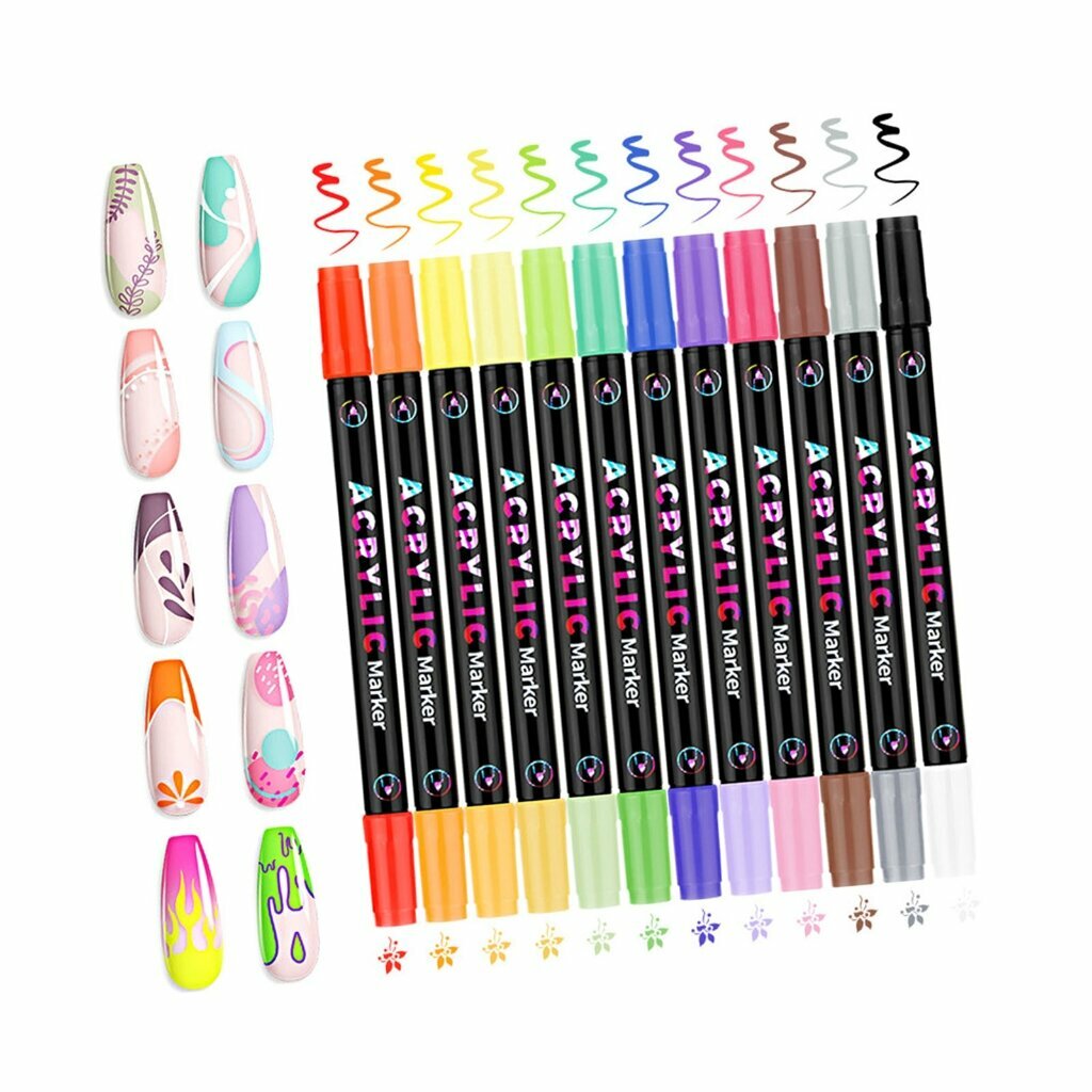 12 Штук Водонепроницаемых быстросохнущих маркеров для ногтей, 24 цвета, для ручек с наконечниками 0,5 мм для изобразительного искусства