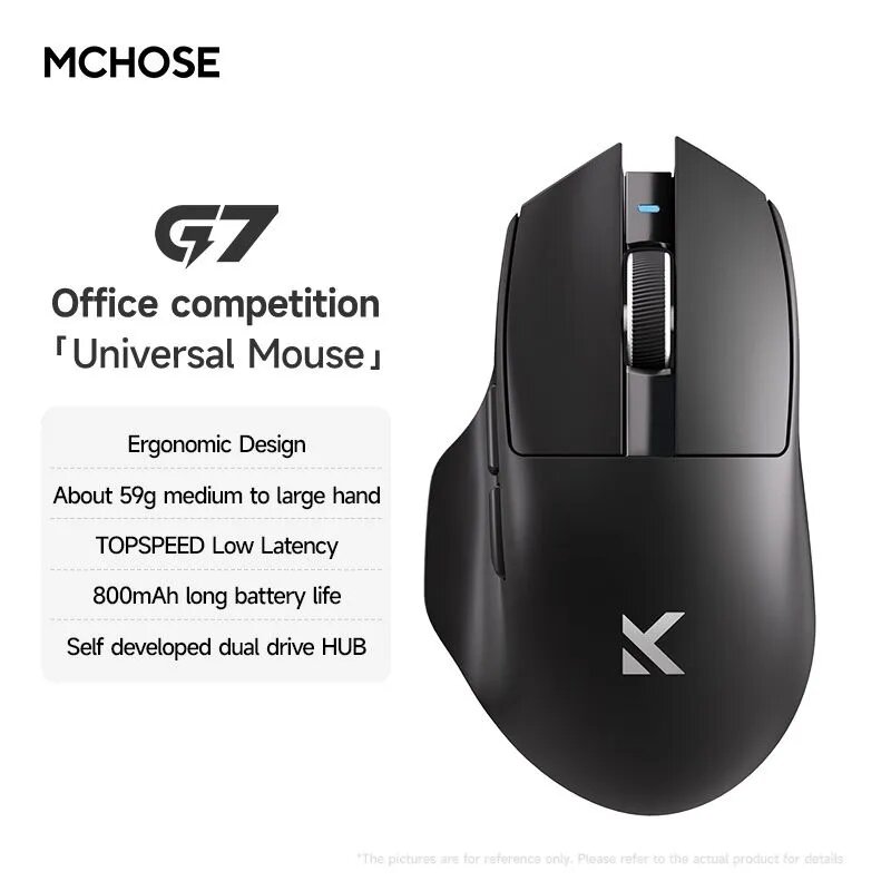 MCHOSE Игровая мышь беспроводная PAW3311датчик MCHOSE G7 Легкое трехмодульное соединение мышь, черный, черный матовый