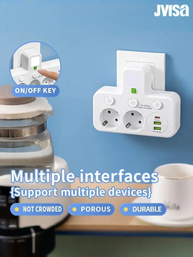 Удлинитель белый с 12 розетками для подключения бытовой техники и электроники — фото 1