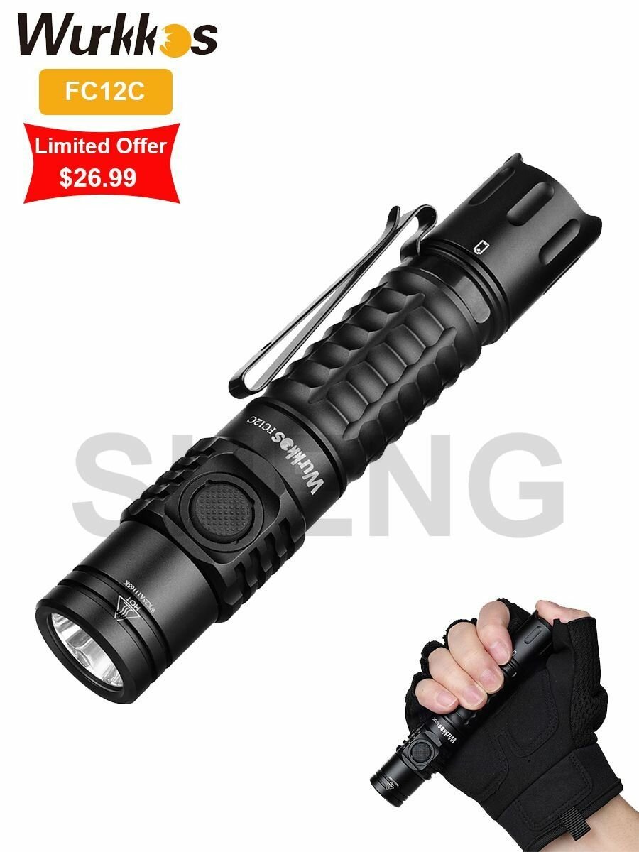 Wurkkos FC12C Тактический фонарь 1600 люмен Мощный свет, Водонепроницаемость IP68, цепь постоянного тока