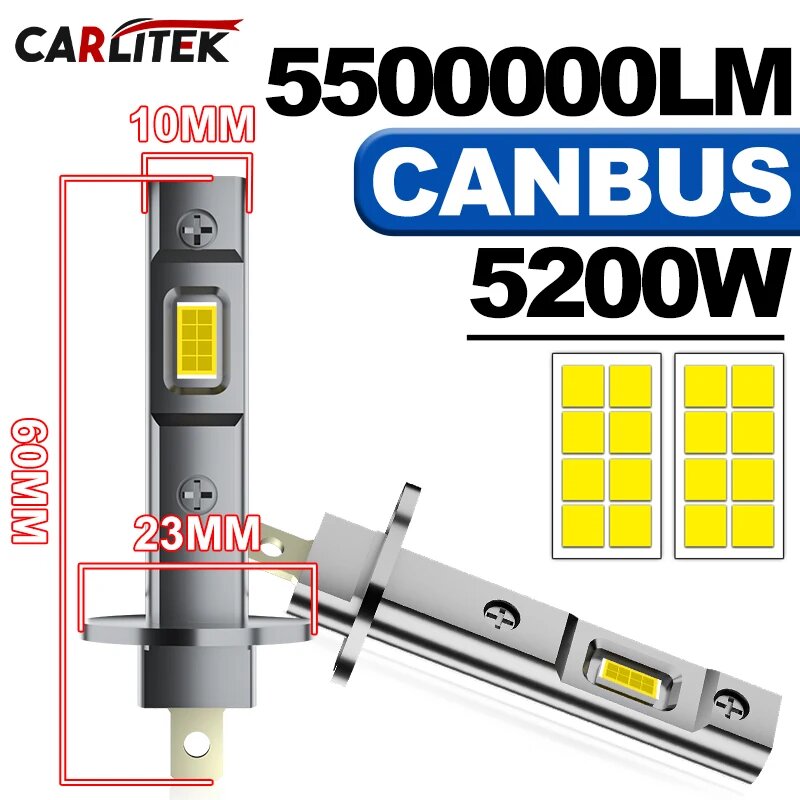Светодиодные фары H1 5500000LM 6000K 5200W 16 шт. 7585 CSP, ближний/дальний свет, турбо-автосвет, H3