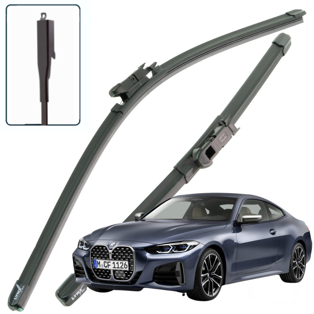 Дворники BMW 4-Series (2) G22 / БМВ 4 серии Г22 купе 2020 / 2021 Щетки стеклоочистителя бескаркасные автомобильные LYNXauto 600мм-480мм к-т 2шт.
