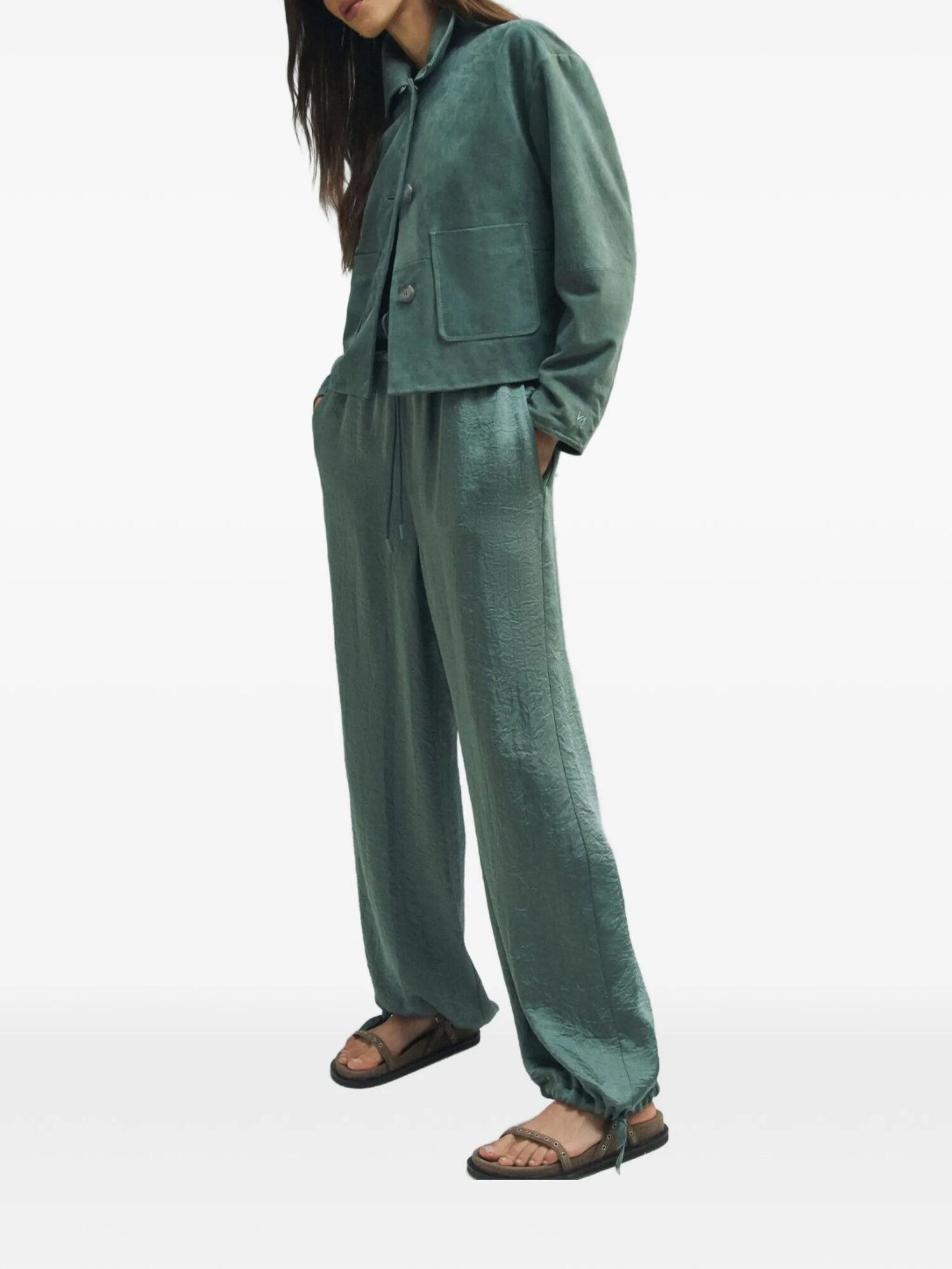 Брюки Marella Crinkle twill drawstring trousers, размер 40, green — фото 1