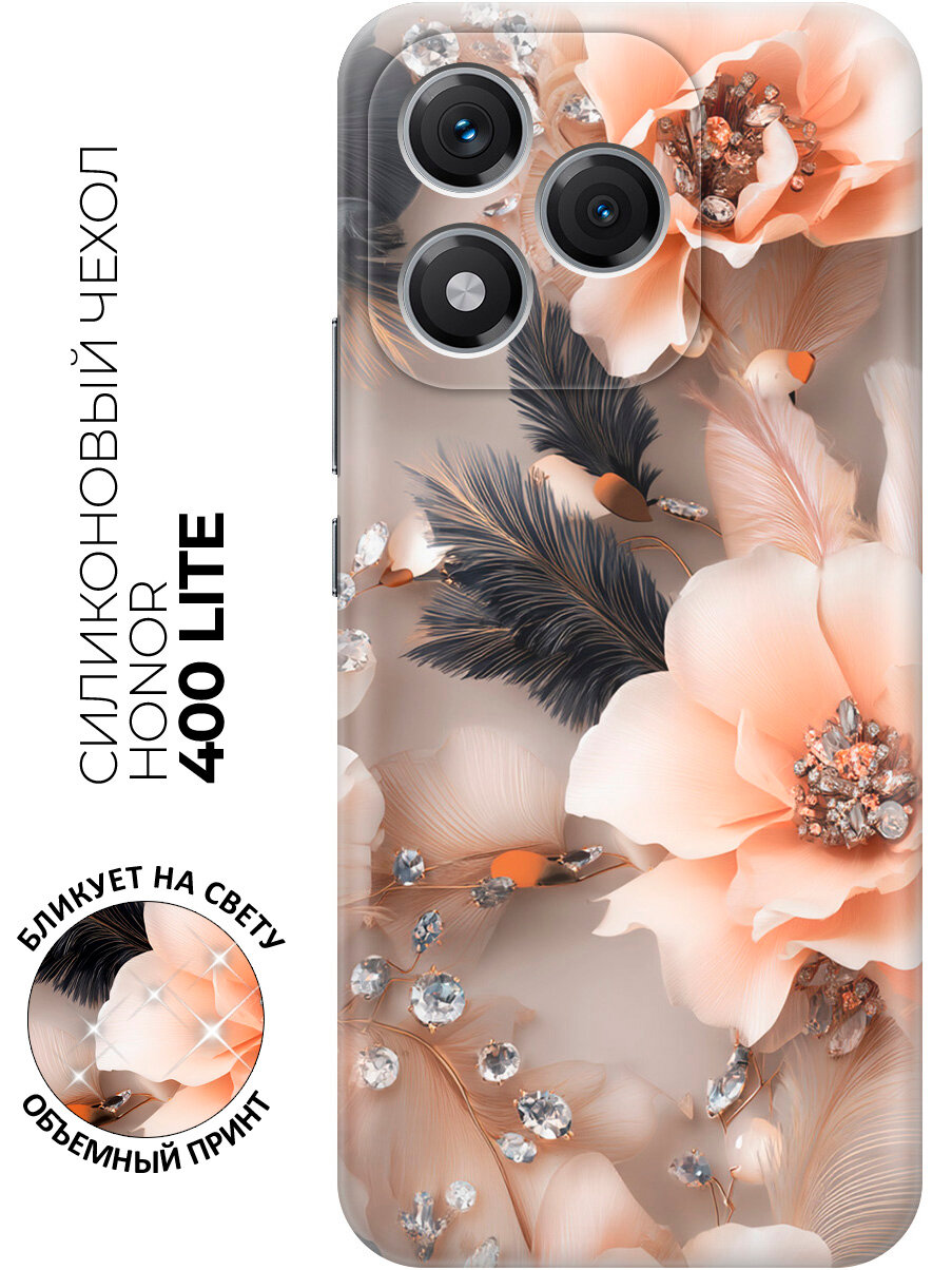 Силиконовый чехол на Honor 400 Lite с принтом "Персиковые цветы и самоцветы"