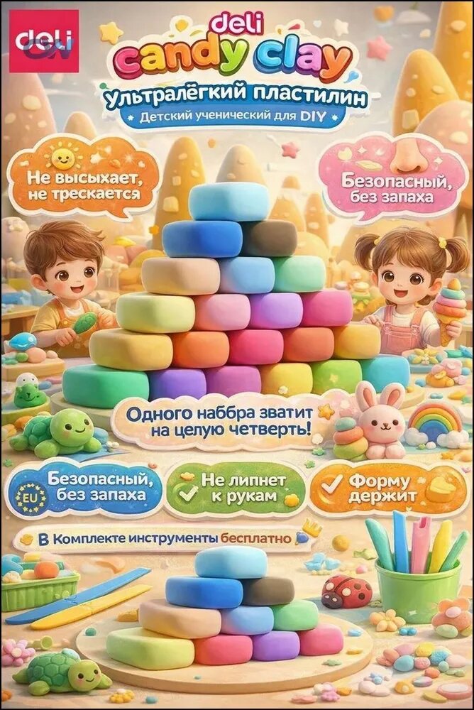 Набор конфетной глины, для лепки, самозатвердевающей