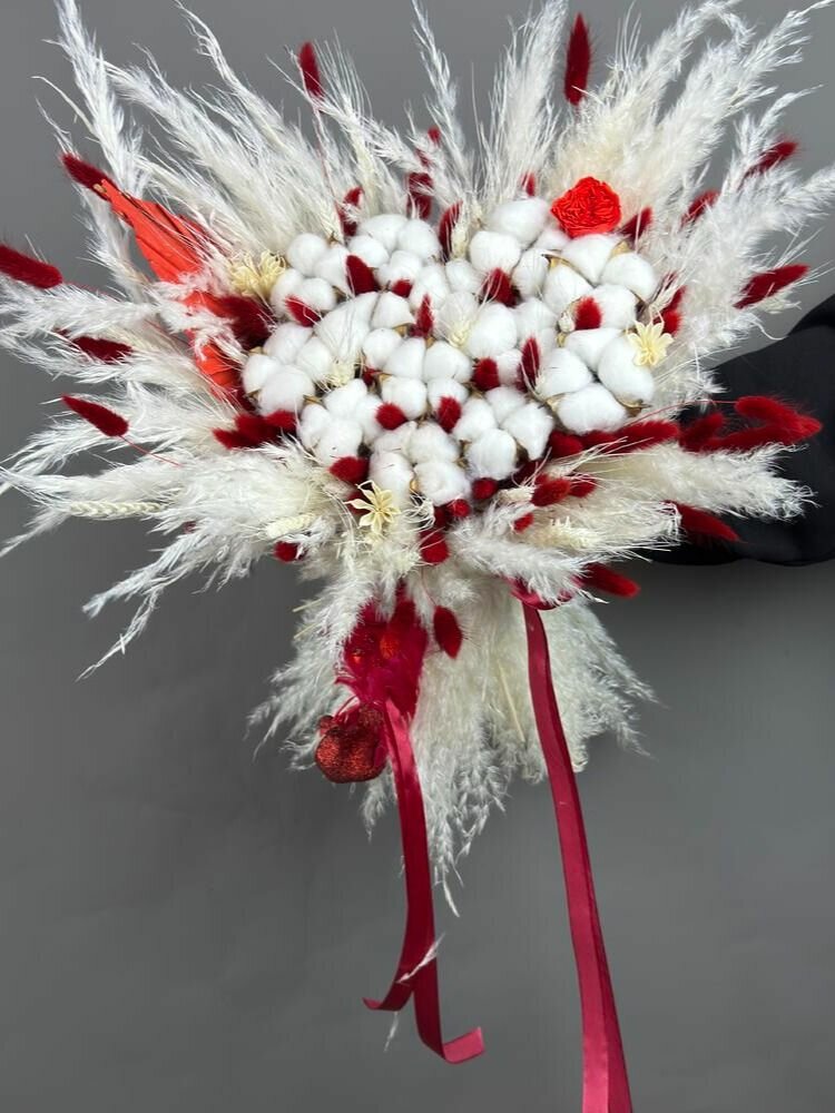 Букет "Твоя любовь", хлопок, лагурус, стабилизированная роза