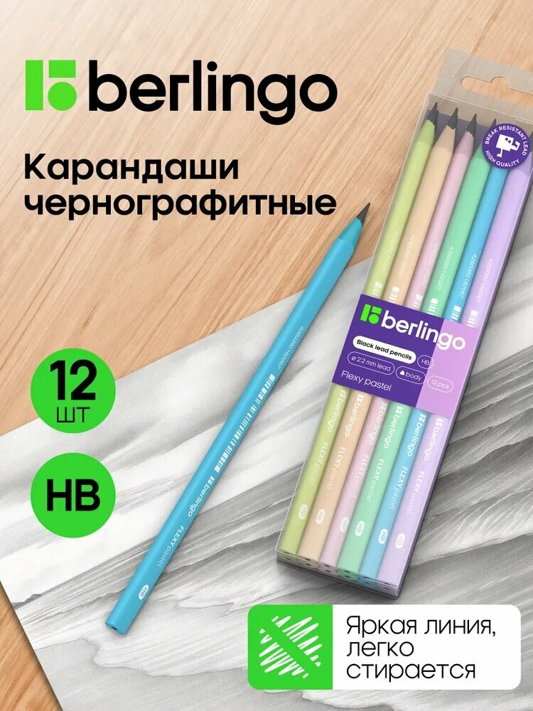 Карандаши простые, чернографитные ТМ/HB для школы, пластиковые, 12 штук