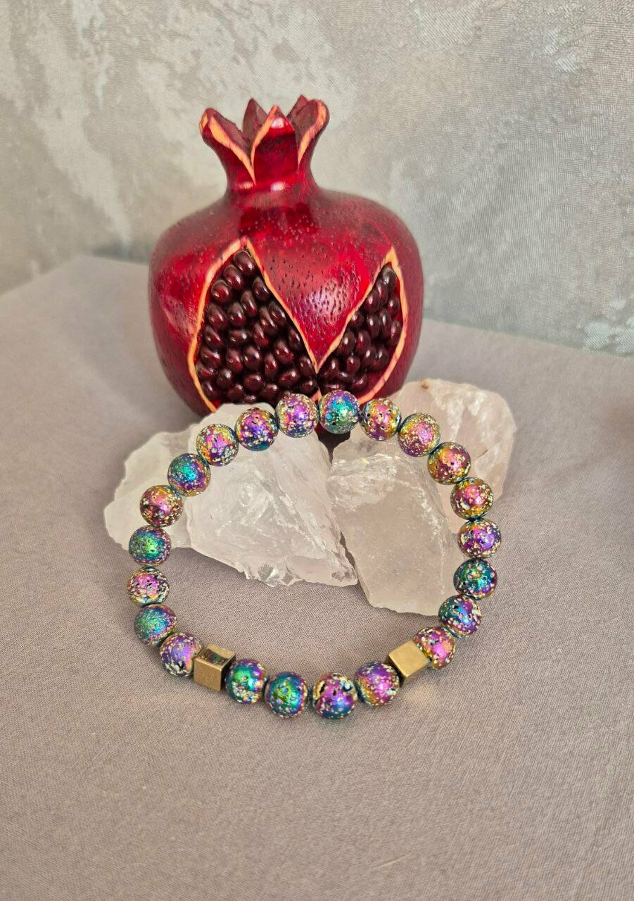 Эластичный браслет, гематит, вулканическая лава