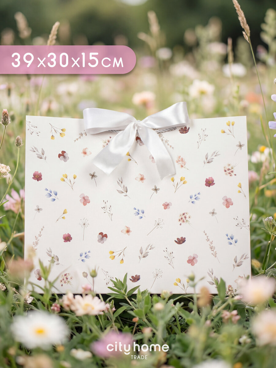 Пакет подарочный женский горизонтальный с бантом, 39х30х15, 1 шт.