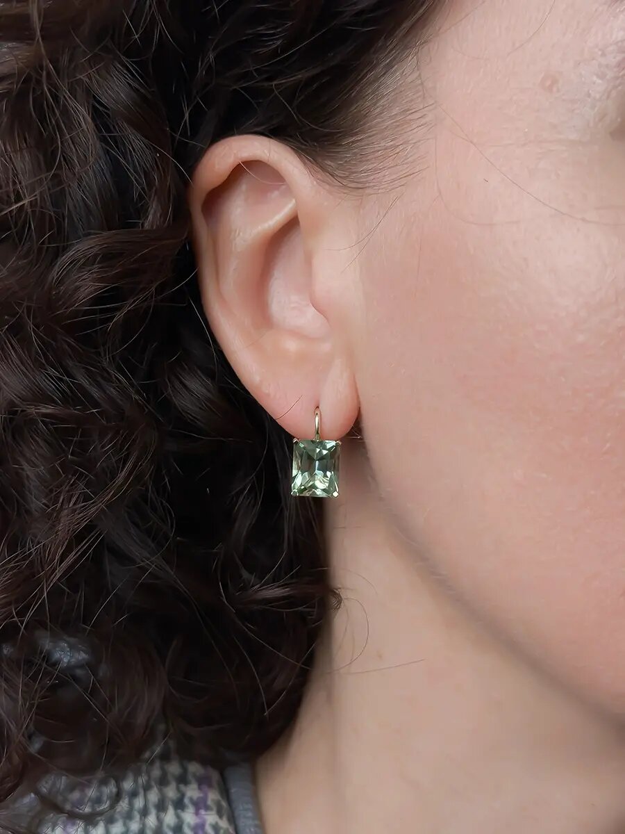 Серьги, желтое золото, 375 проба, празиолит