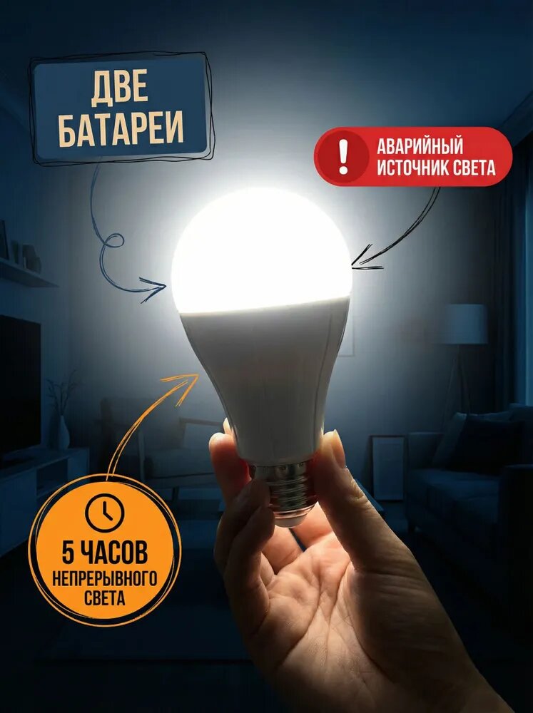 Умная аварийная LED-лампочка с батареей: резервный свет для дома, подвала, коридора при внезапном отключении света