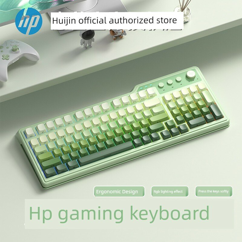 Клавиатура HP K360 проводная с механическим тактильным ощущением, подсветкой, 99 клавишами - градиент зеленый
