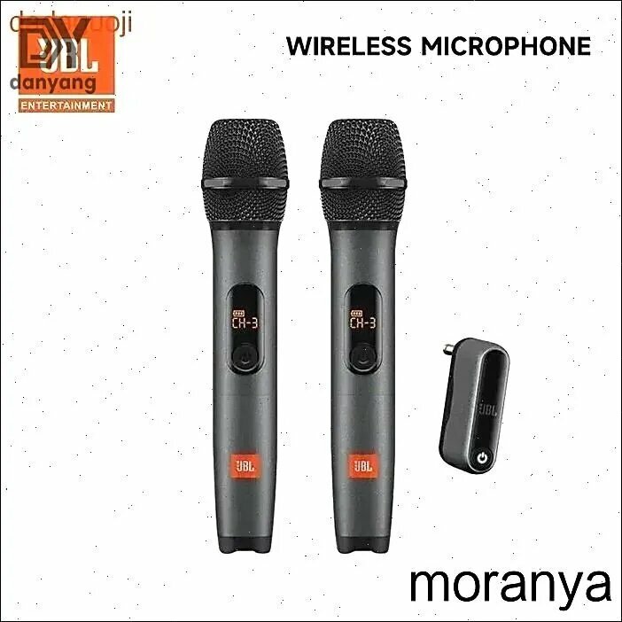 Микрофон для живого вокала PartyBox Wireless Mic, двойной микрофон, двухканальный беспроводной приемник UHF, черный матовый