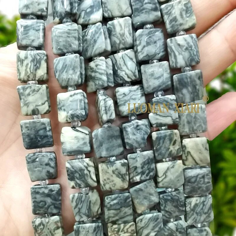 Бусины LUOMAN XIARI белые камешки 10x10 мм about 15in 29-30pcs, Map Jasper